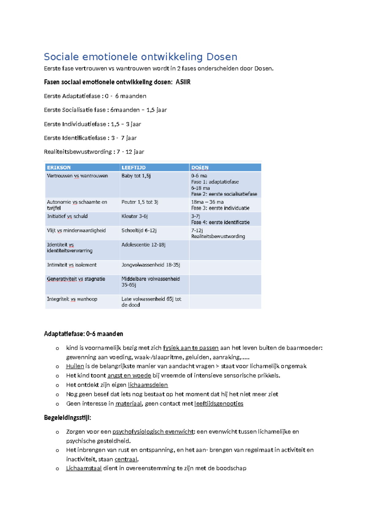 Sociale Emotionele Ontwikkeling Fasen - Dosen Notities - Studocu