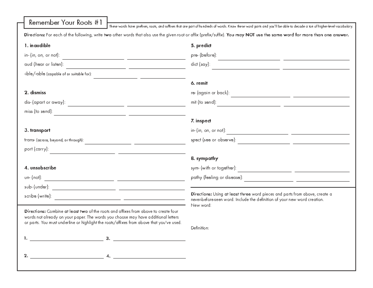 Root Words Study Guide: Understanding Prefixes, Roots, and Suffixes ...
