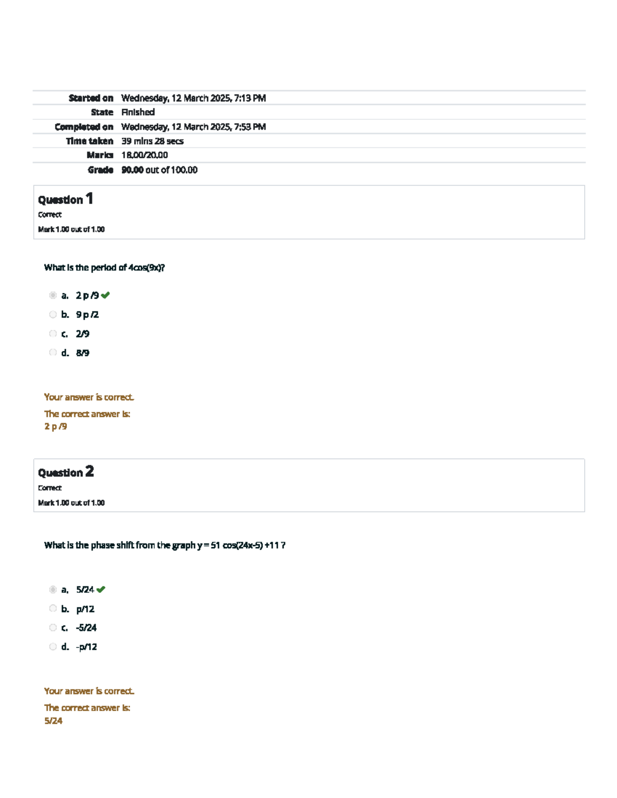 Graded Quiz Unit 6 - Trigonometry and Functions Analysis - Studocu