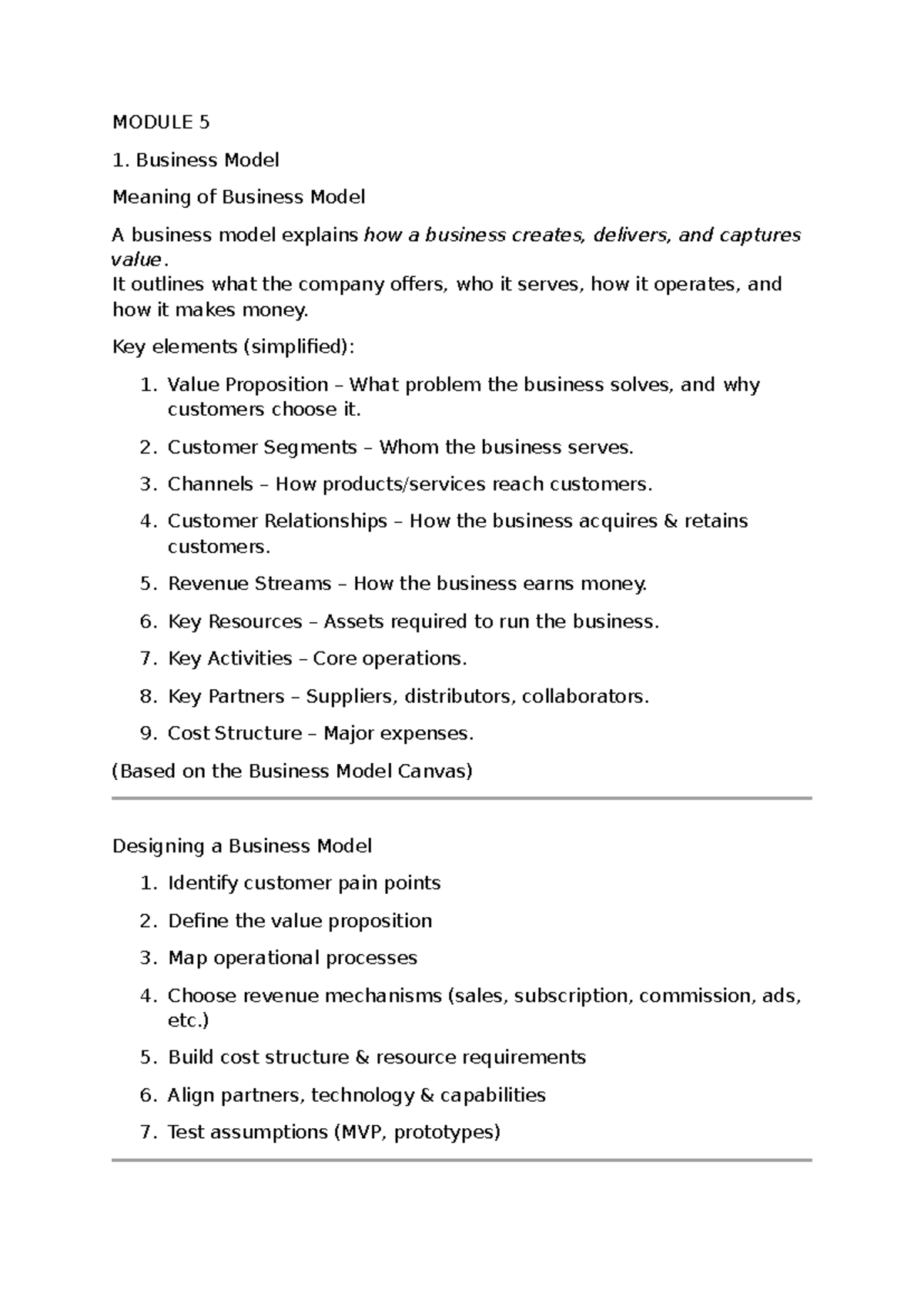 Module 5 - Business Model & Project Management Notes - Studocu