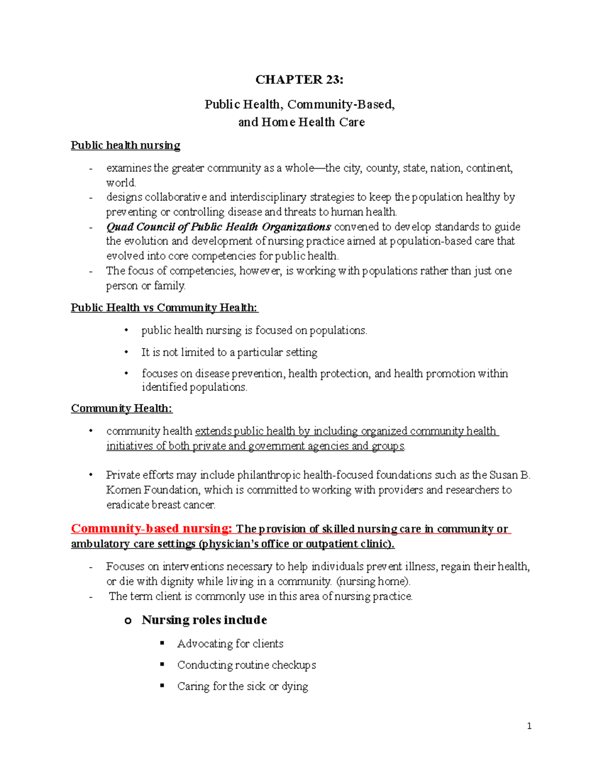 CH 23 Study Guide: Public Health, Community, and Home Health Care - Studocu