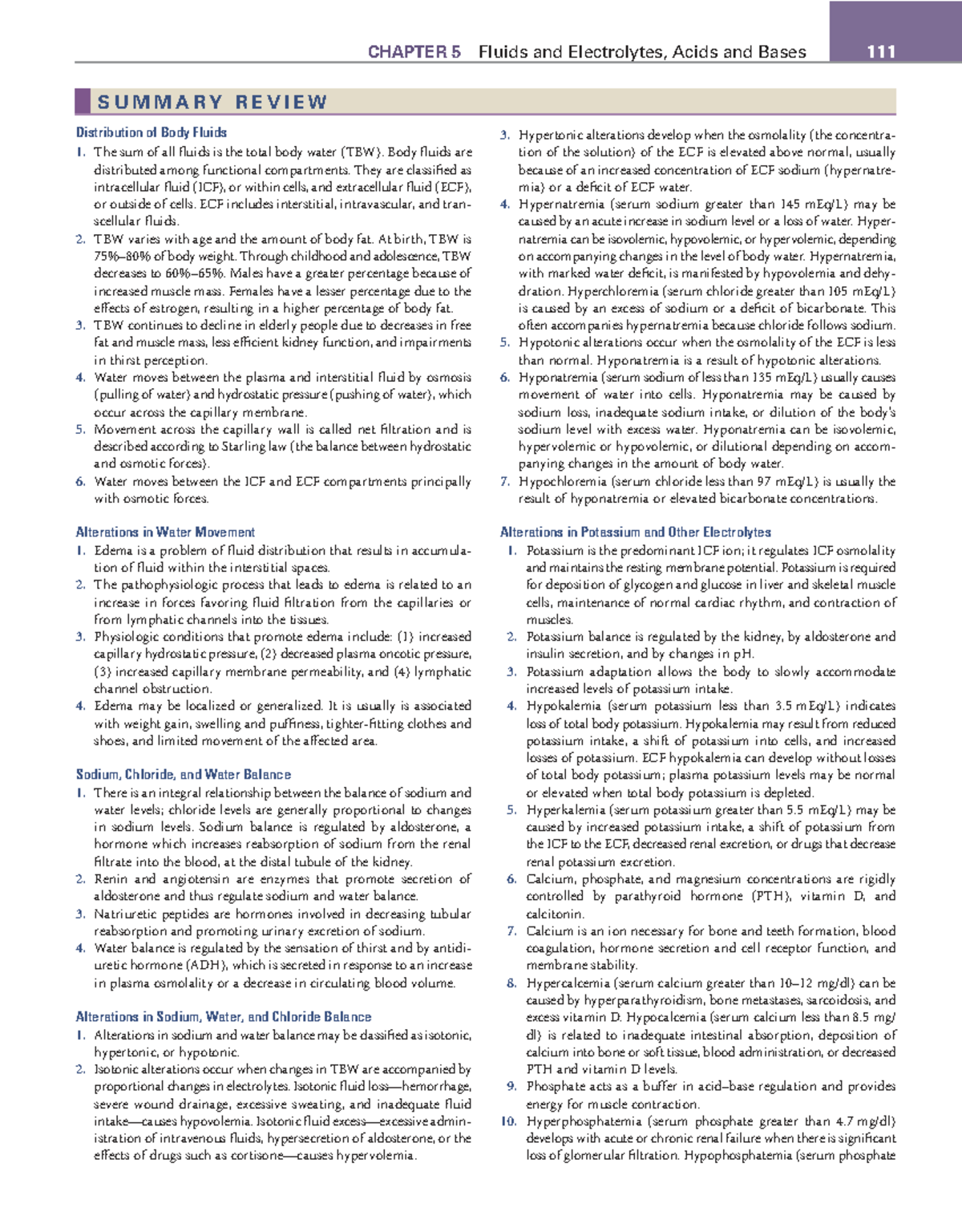 CHAPTER 005 - Summary Review of Fluids, Electrolytes, and Acid-Base ...