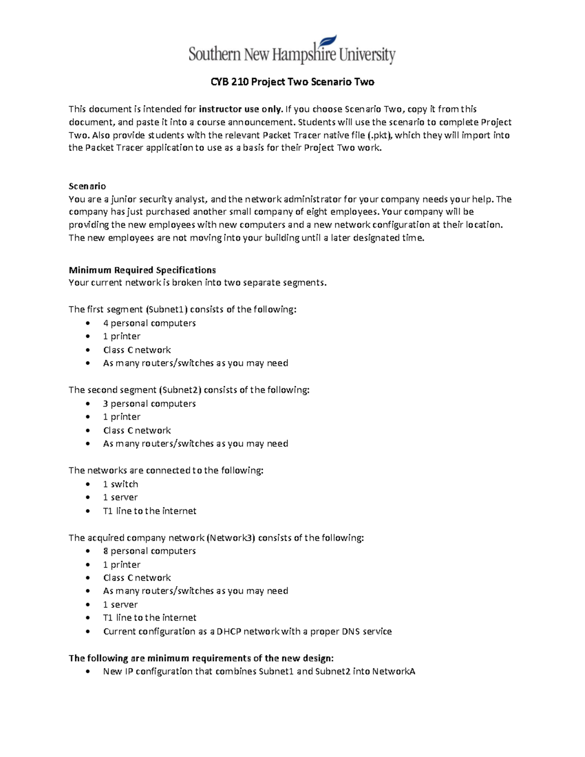 CYB 210 Project Two - Scenario 2: Network Configuration Guide - Studocu