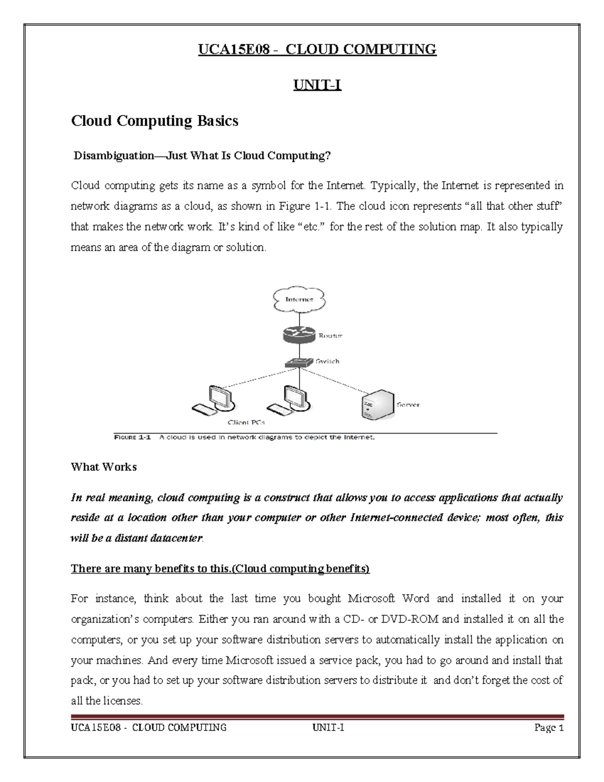 Cloud unit 1 29 jan - STUDY MATERIALS - UCA15E08 - CLOUD COMPUTING UNIT ...