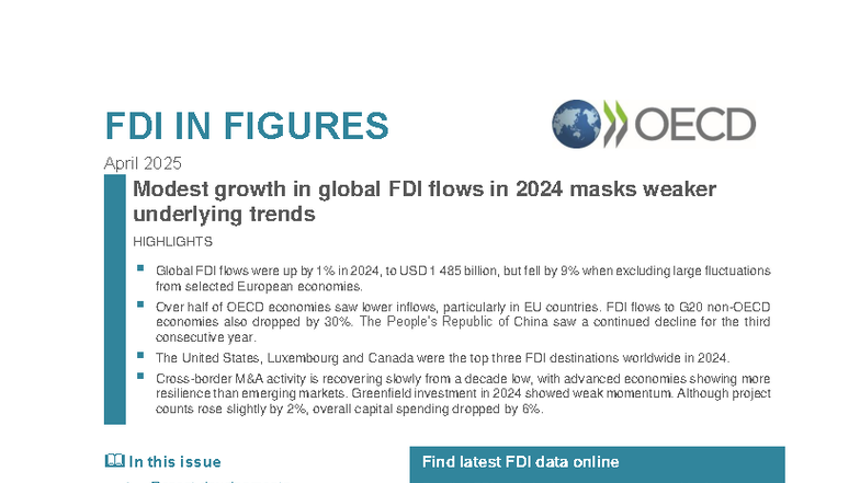 FDI in Figures: April 2025 - OECD Insights on Global Trends - Studocu