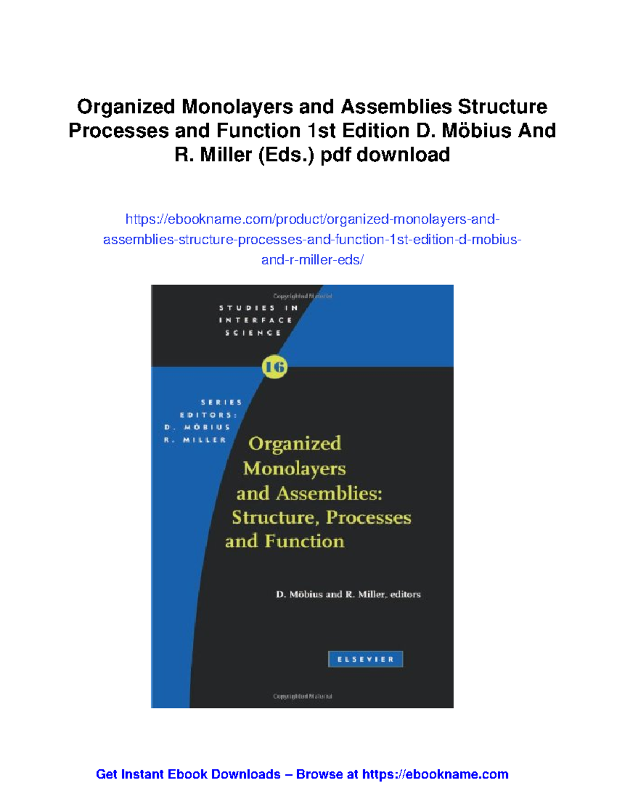 Organized monolayers and assemblies: Structure, processes and function ...