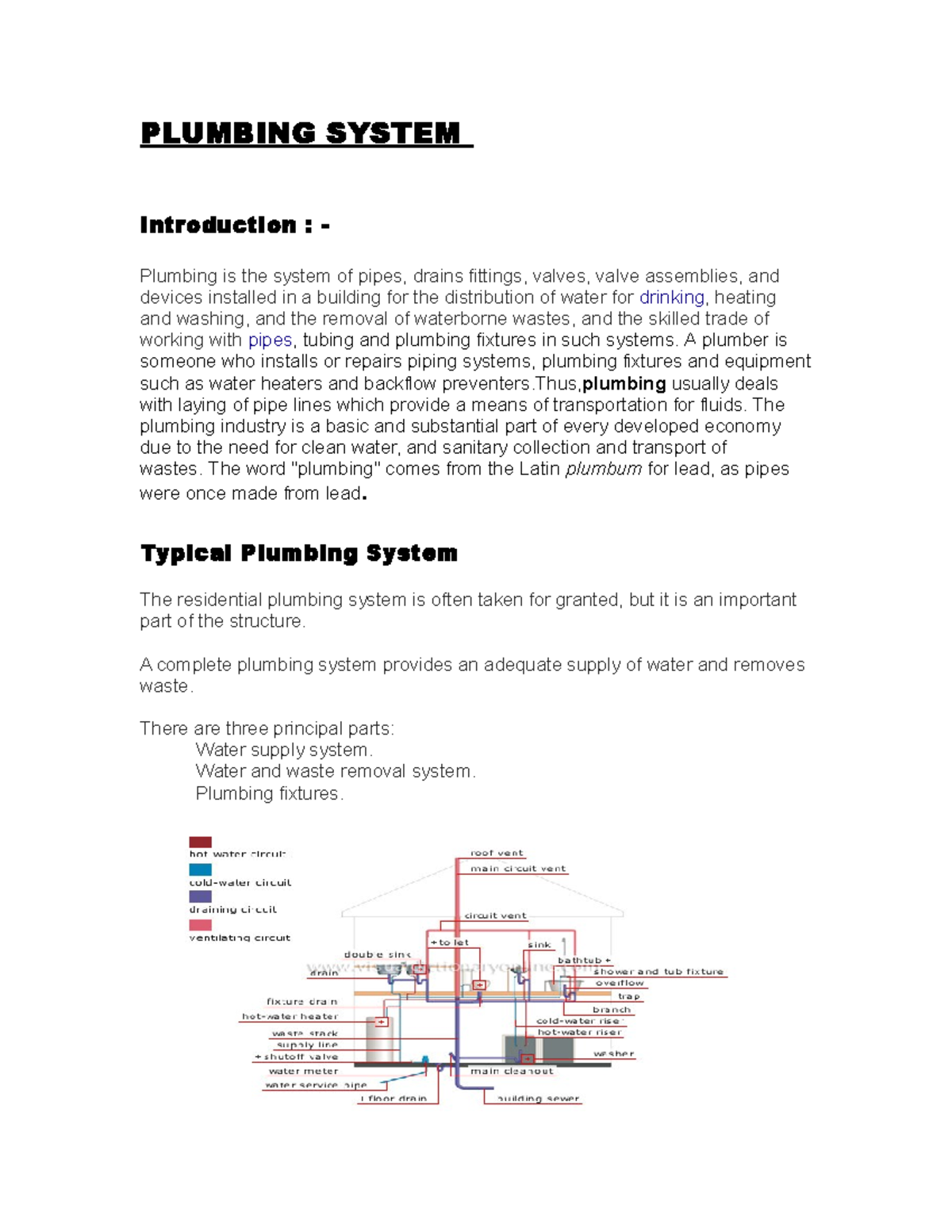 Plumbing System Overview: Key Concepts and Essential Components - Studocu