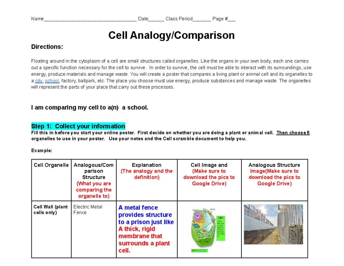 Copy of Cell Analogy: Digital Poster - Name ...
