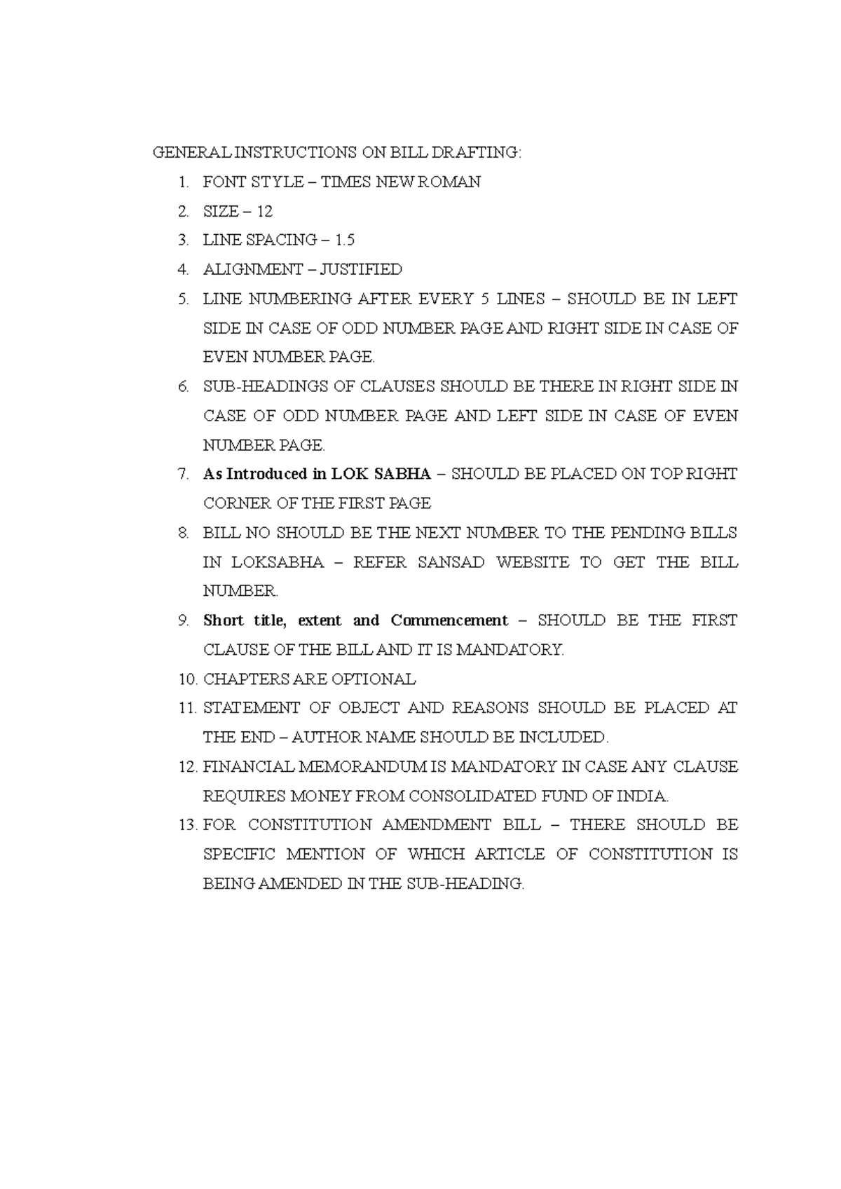 BILL DRAFTING GUIDELINES: FORMAT & STRUCTURE INSTRUCTIONS - Studocu