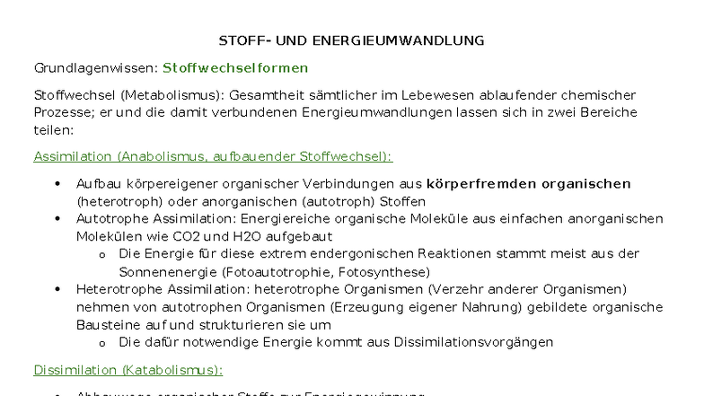 UND 2. Stoffwechsel - Ausführliche Abitur Zusammenfassung - Studocu