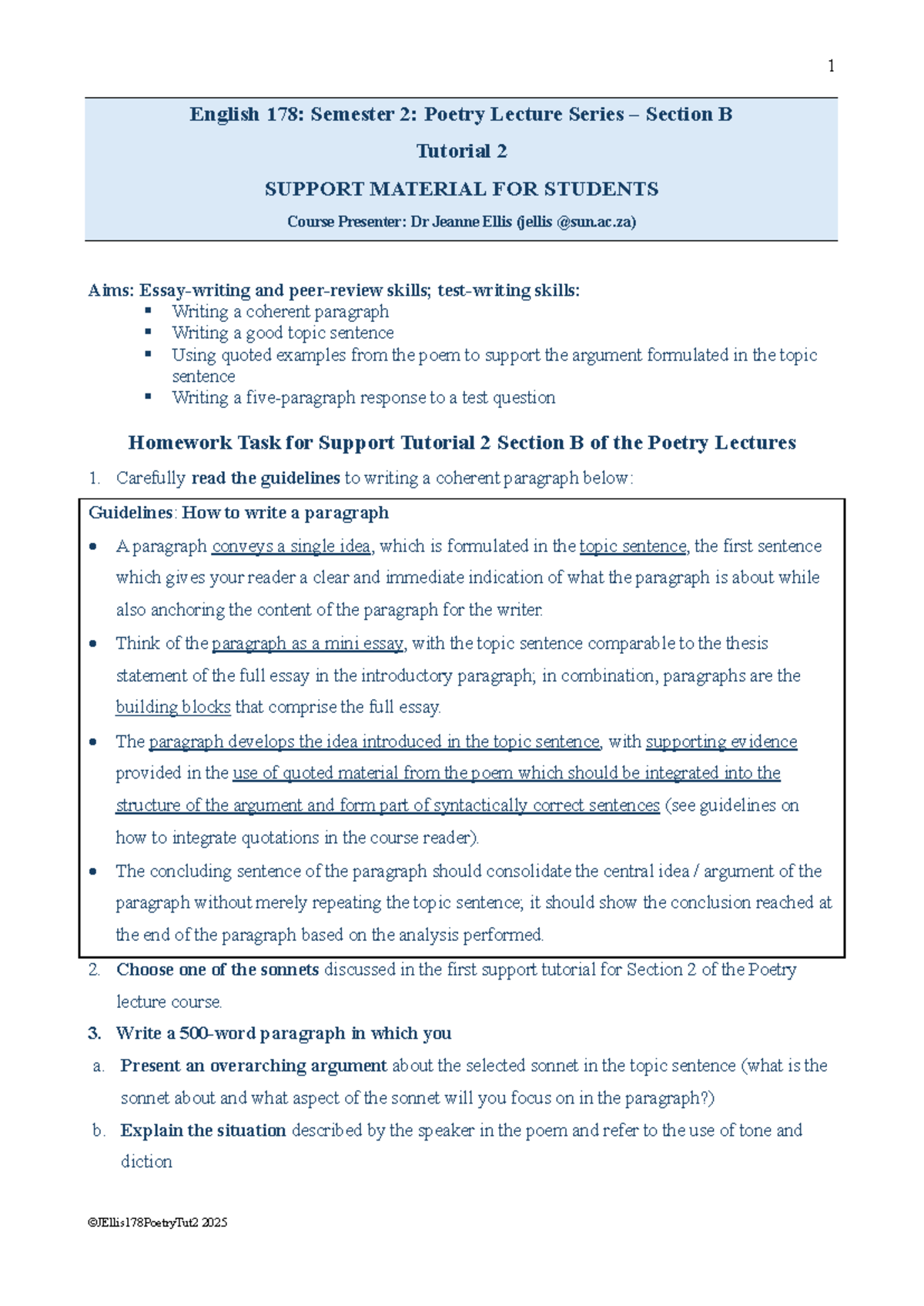 English 178: Poetry Lectures Sec B Tutorial 2 Support Material - Studocu