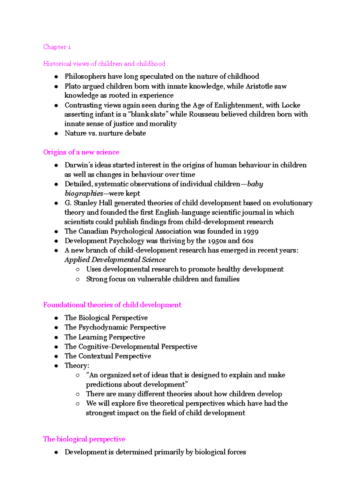 PSY2105 - Chapter 1: Historical Perspectives on Child Development - Studocu