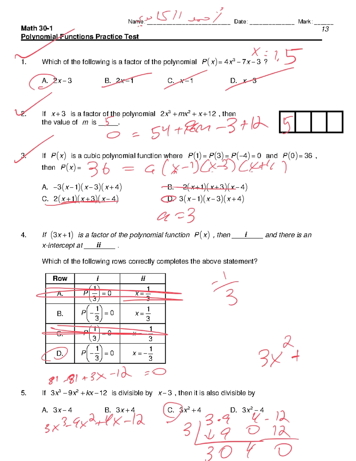 Math Polynomial Functions Practice Test 1 - Chapter 3 - Studocu