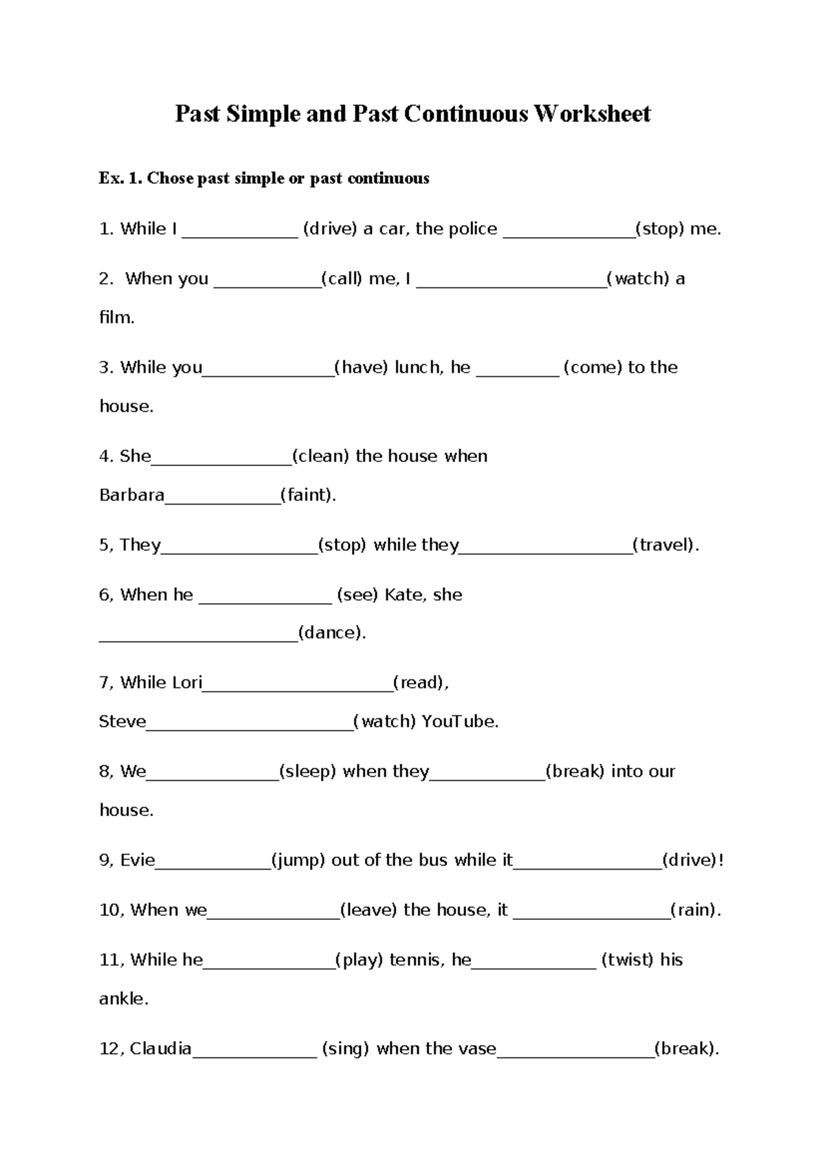 Past Simple vs. Past Continuous Worksheet - Exercise 1 - Studocu