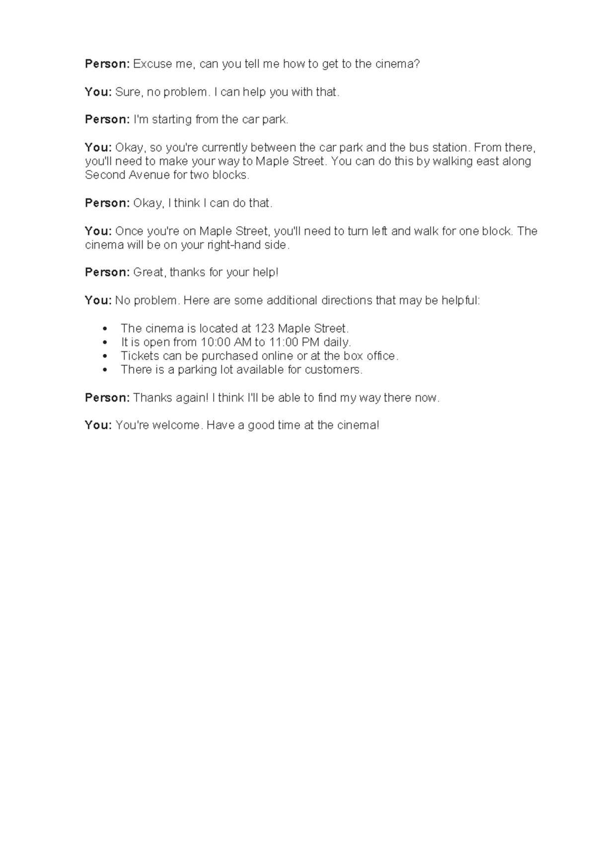 Directions to the Cinema: A Helpful Guide - Studocu