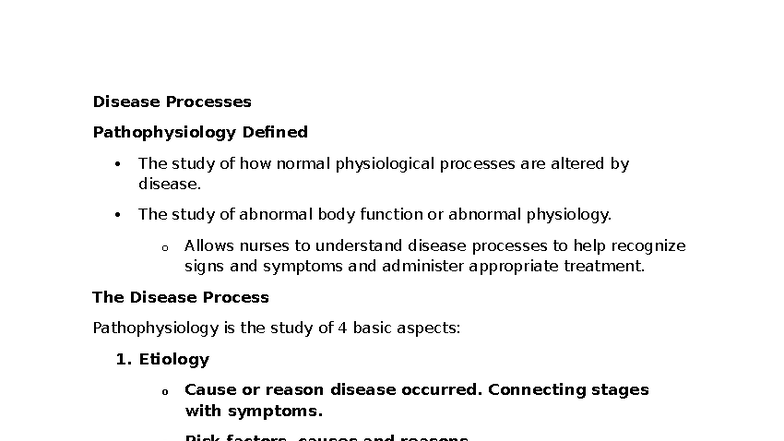 Disease Processes in Pathophysiology: Understanding Altered Physiology ...