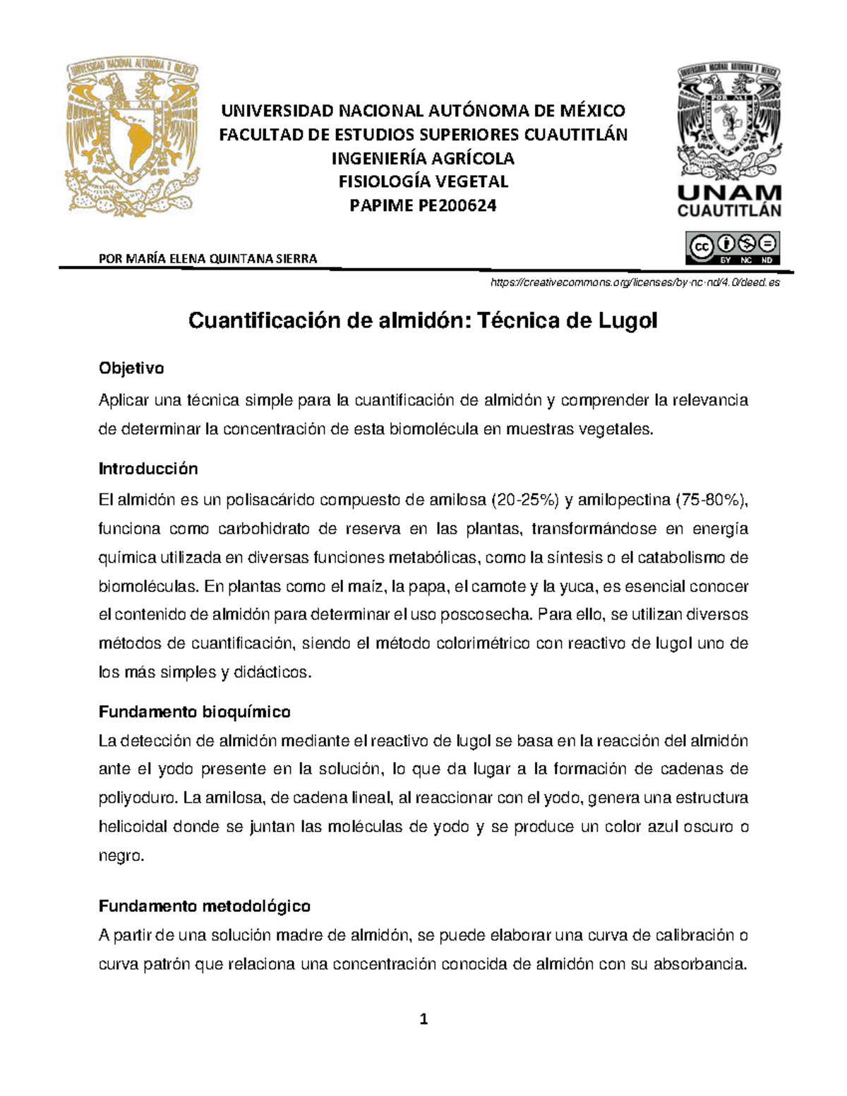 Técnica de Cuantificación de Almidón con Lugol - Fisiología Vegetal ...