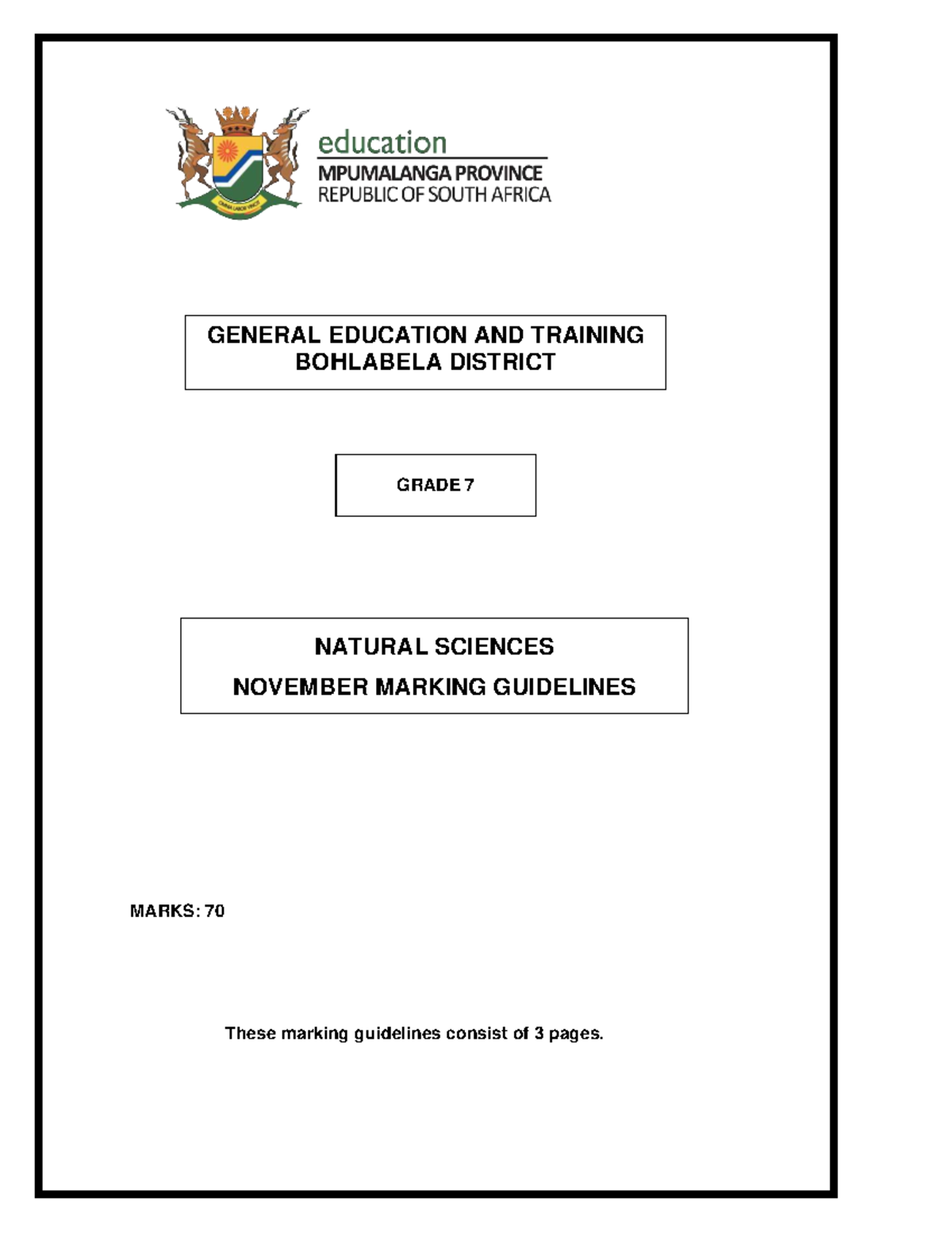 NS Grade 7 November 2025 Natural Sciences Marking Guidelines - Studocu