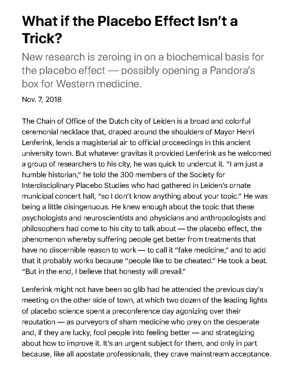 Exploring the Placebo Effect: Insights from Modern Research - Studocu