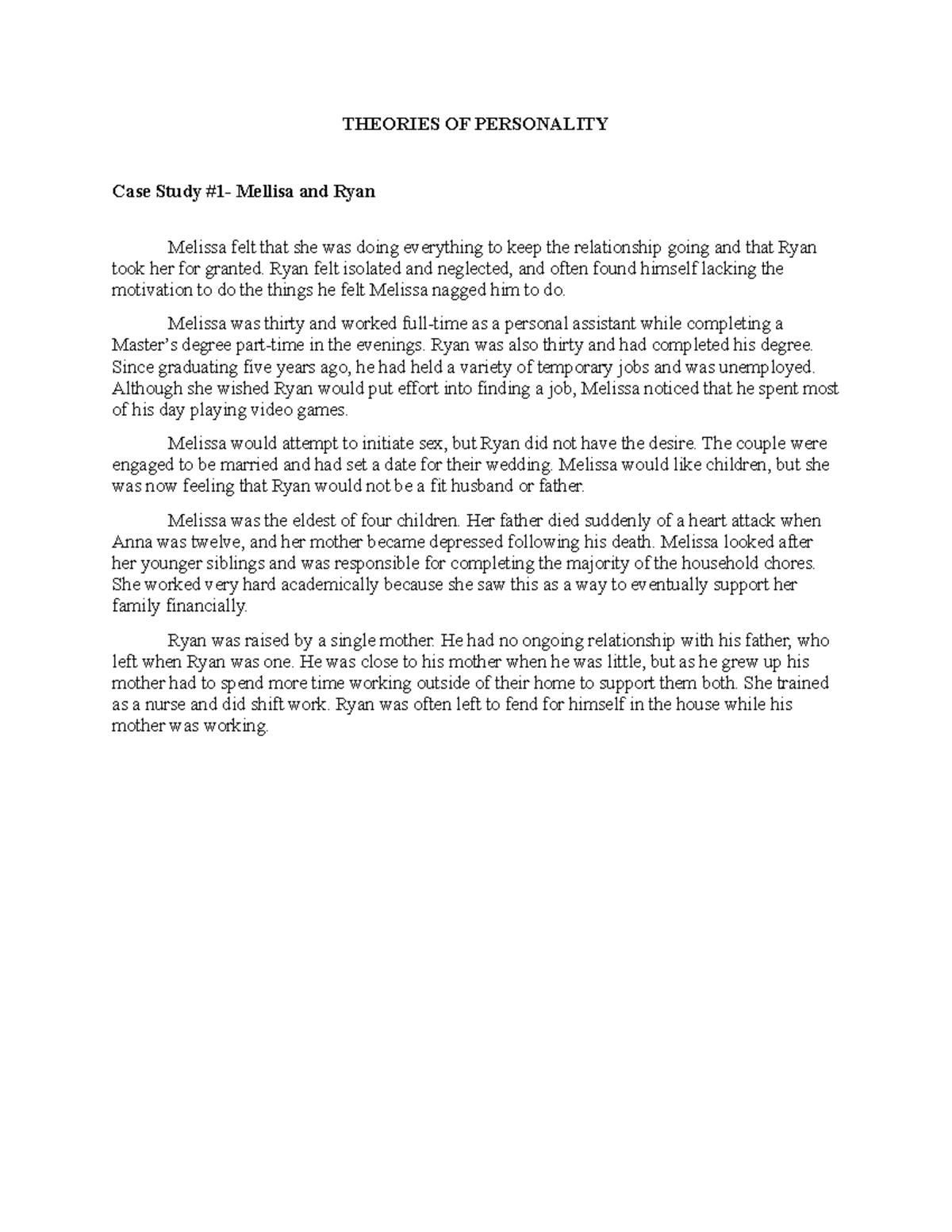 Case Study 2-3: Theories of Personality and Their Application - Studocu