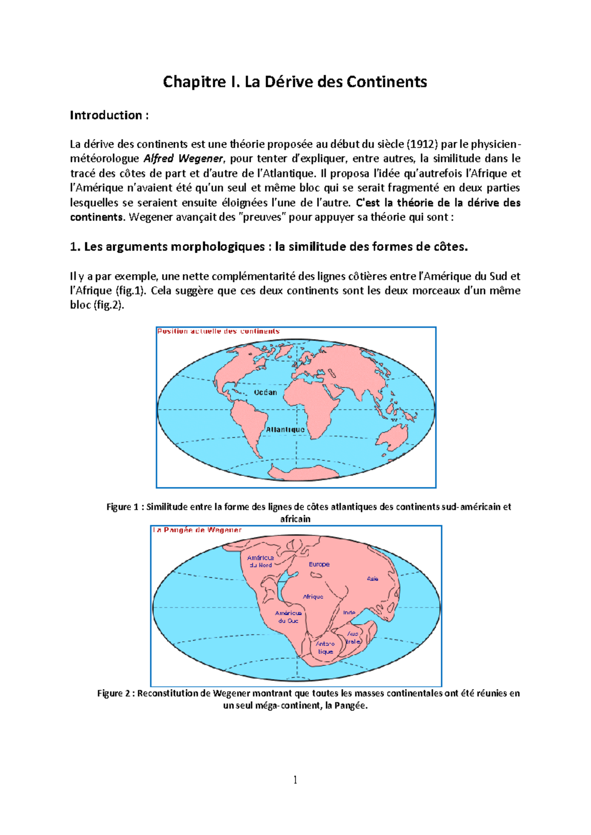 Chapitre 1 - La Théorie de la Dérive des Continents et Wegener - Studocu