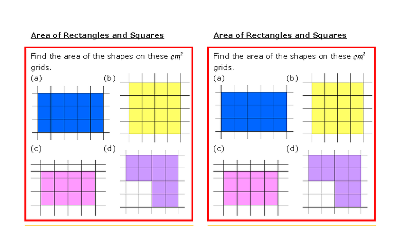 Area of Rectangles and Squares Practice Strips - Studocu