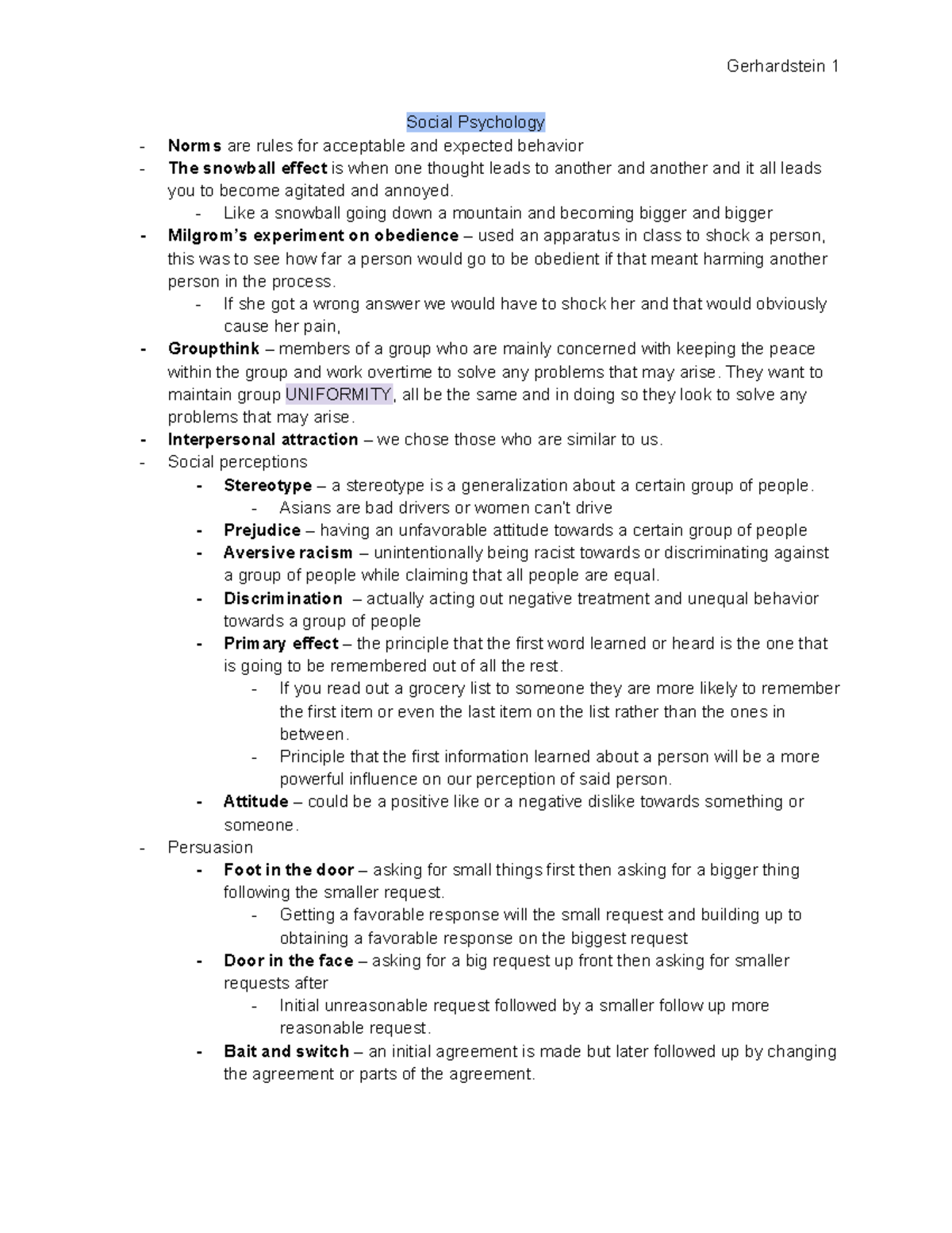 Psychology Final - Study guide - Social Psychology Norms are rules for ...