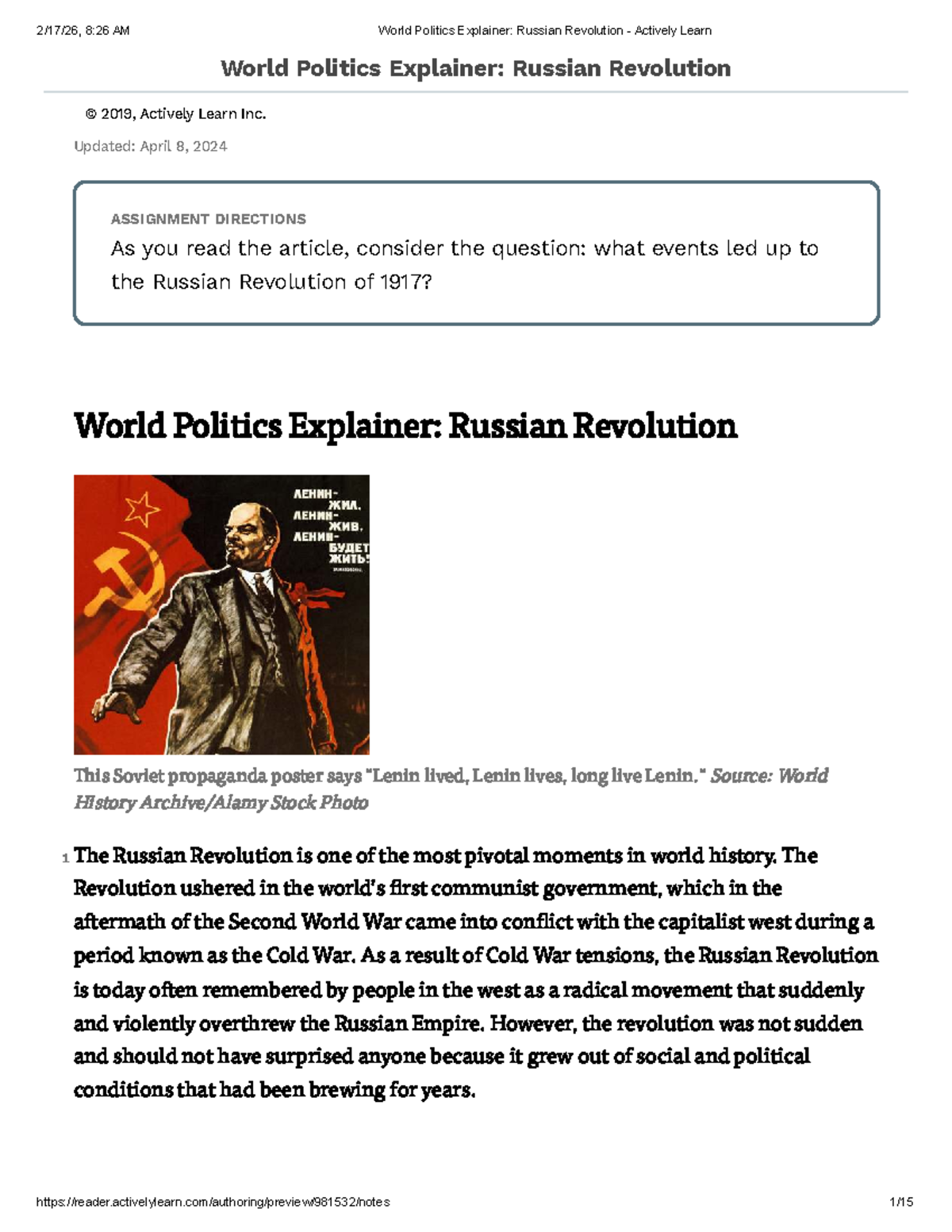 World Politics Explainer: The Russian Revolution (2019) - Studocu