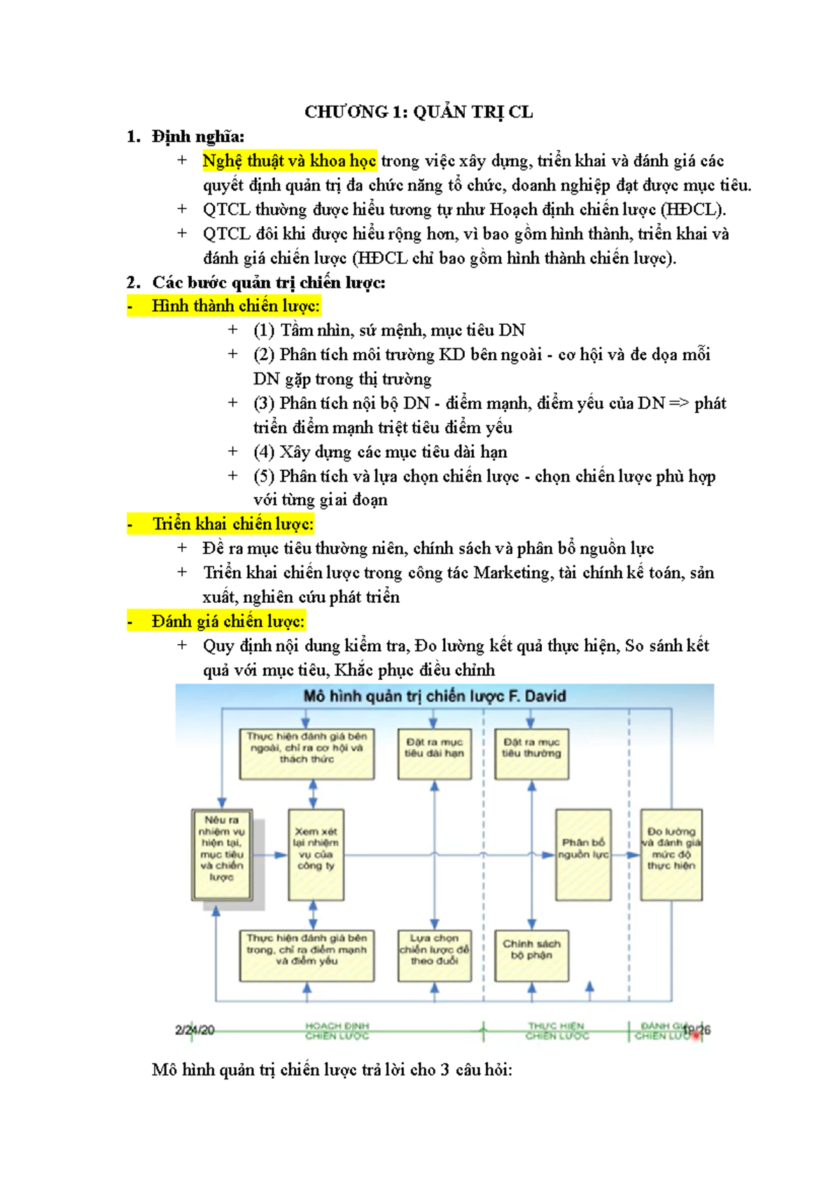 Tóm tắt bài thi Cuối kỳ Quản trị Chiến lược (QTCL) - Studocu
