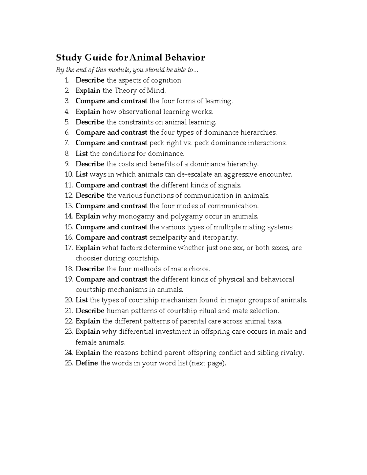 Study Guide for Animal Behavior (Vertebrate Zoology) - Study Guide for ...