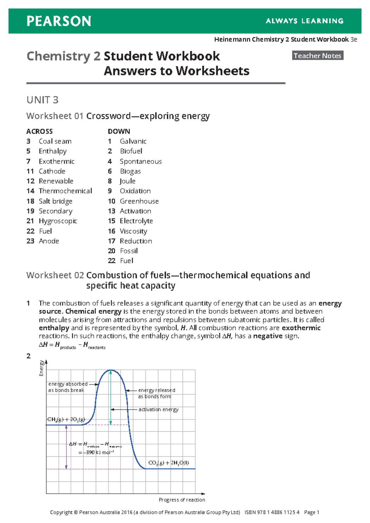 Chem 2 Workbook Answers: Unit 3 - Thermochemistry & Kinetics - Studocu