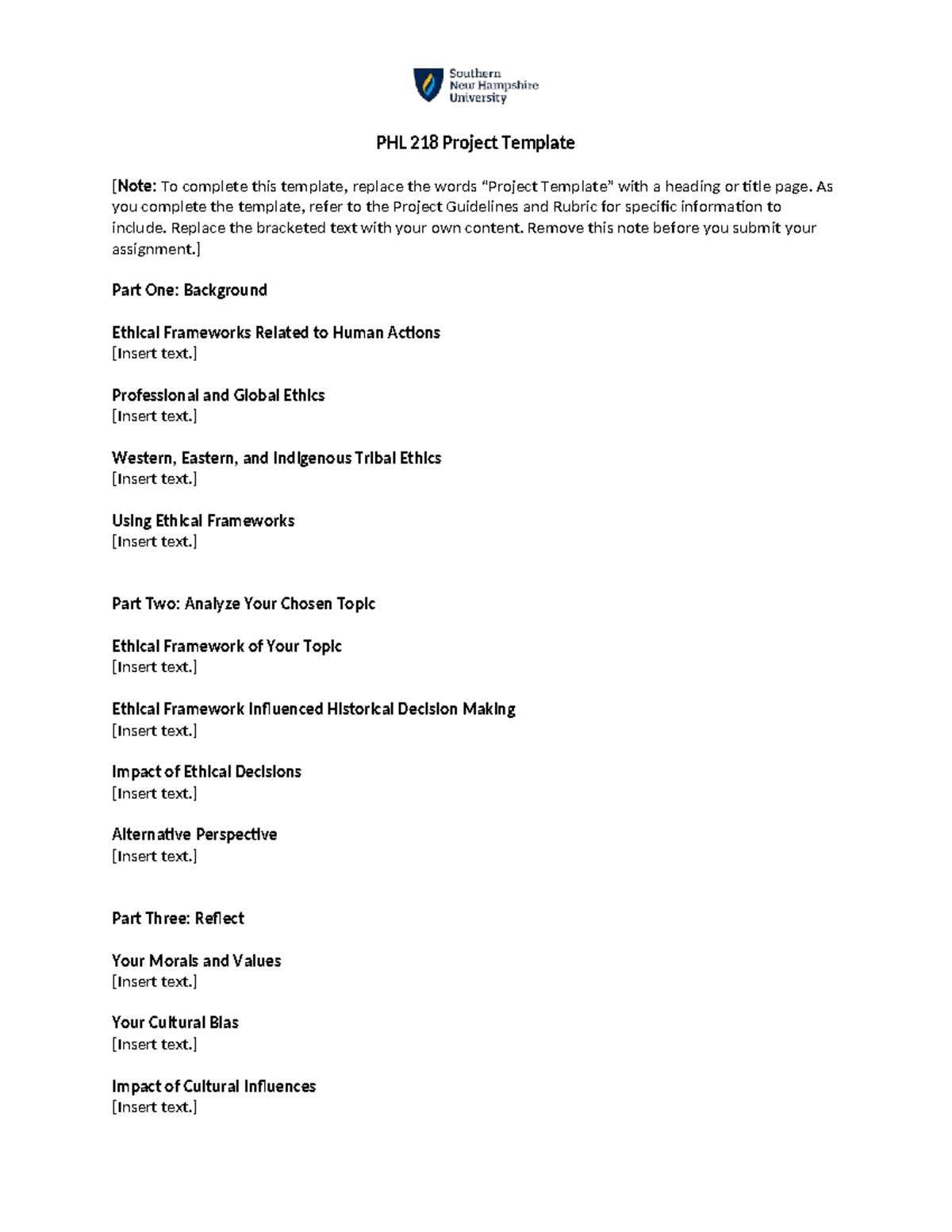 PHL 218 Project Template: Ethical Frameworks & Analysis Guide - Studocu