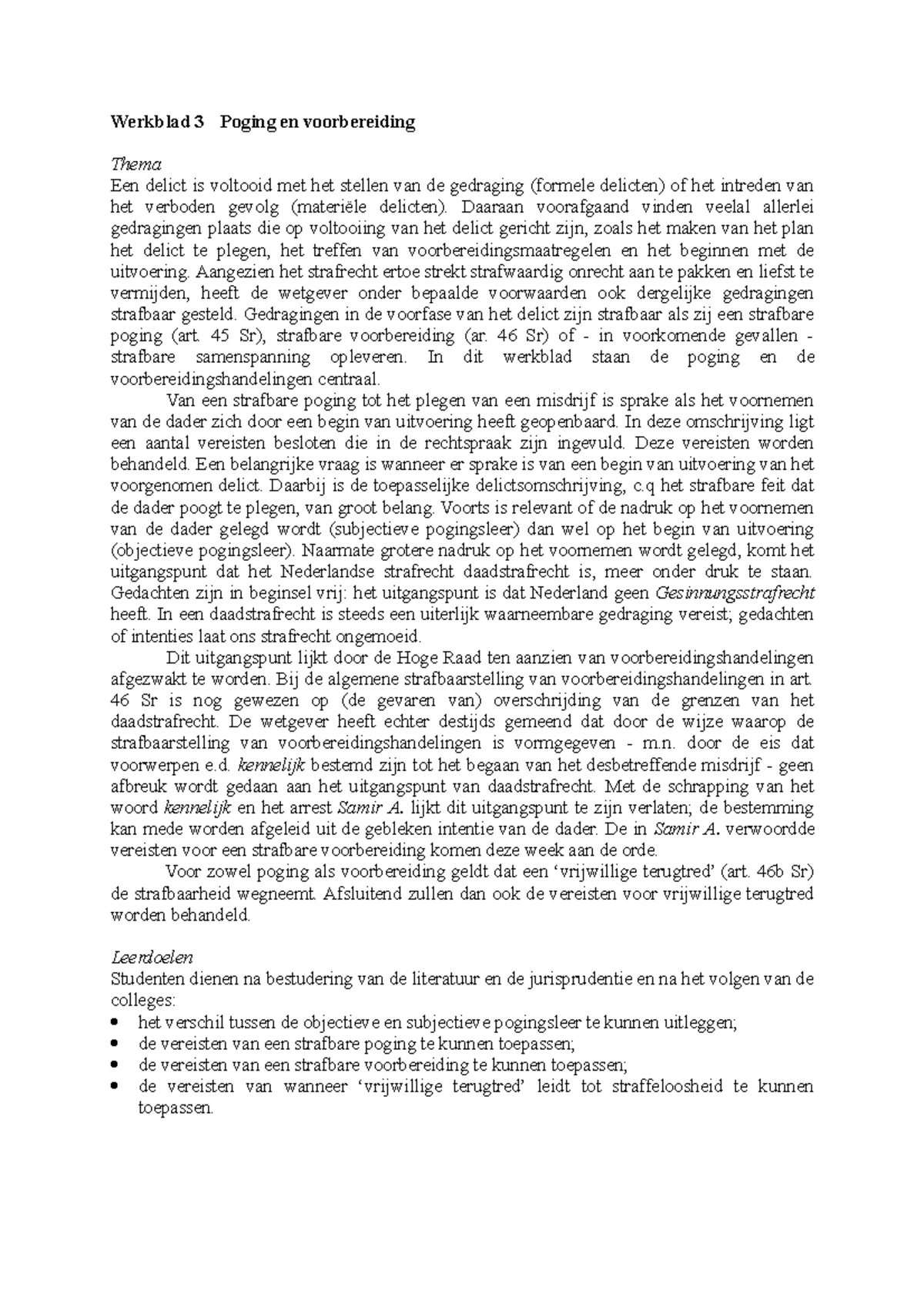 Werkblad 3: Poging en Voorbereiding in het Strafrecht - Studeersnel