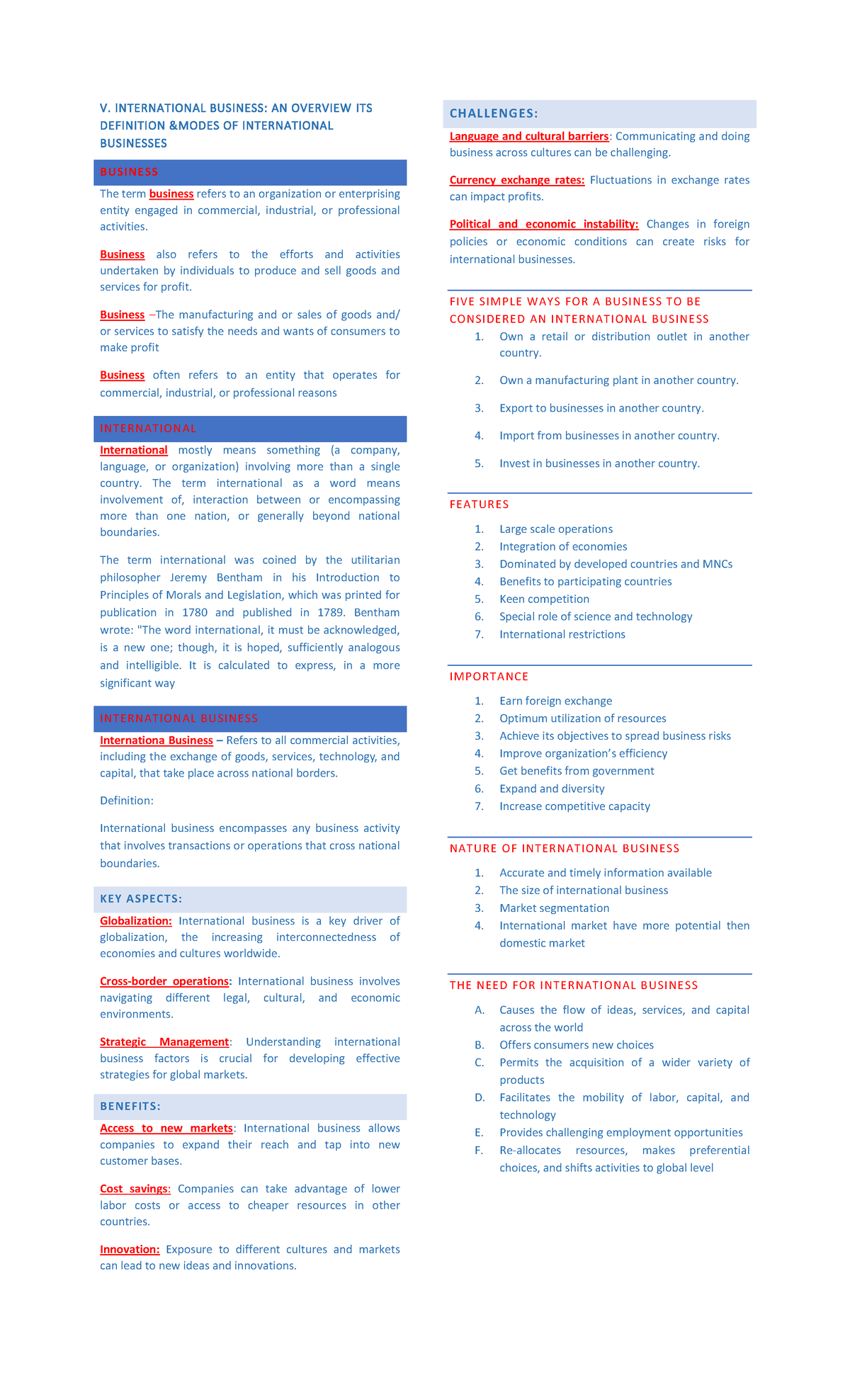 International Business Overview: Key Concepts & Challenges (V) - Studocu