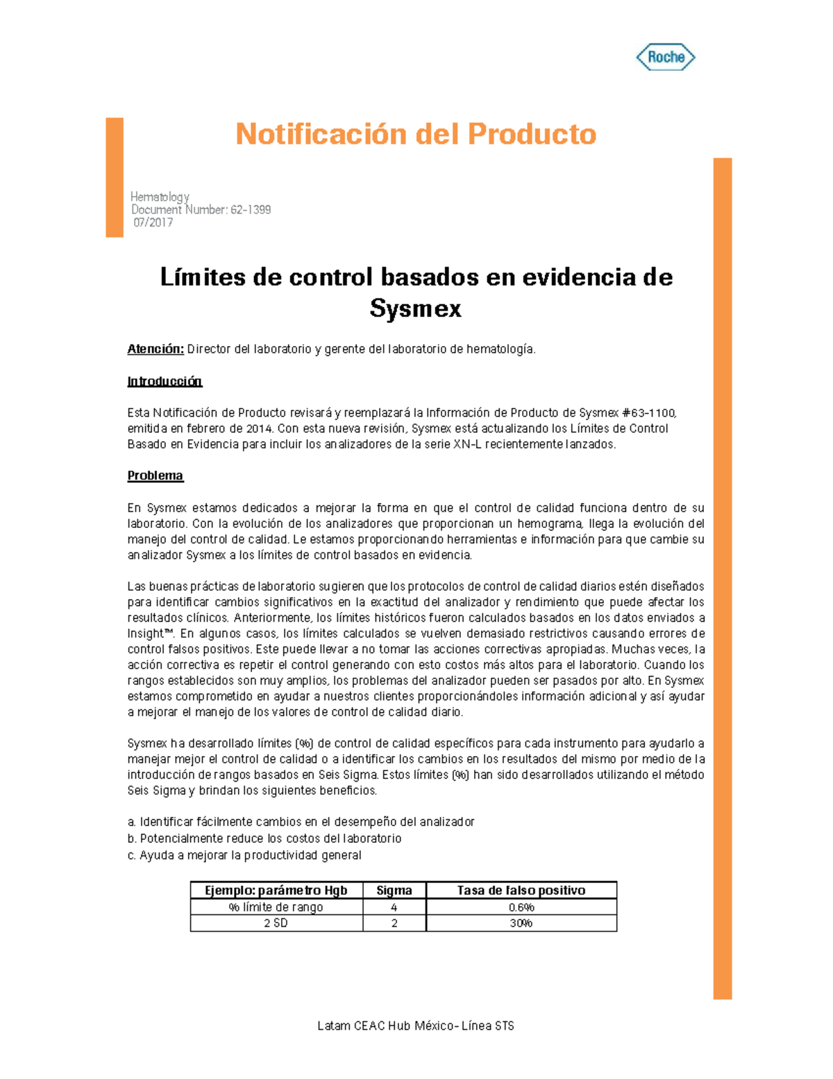 Límites de Control Basados en Evidencia de Sysmex - Notificación del ...