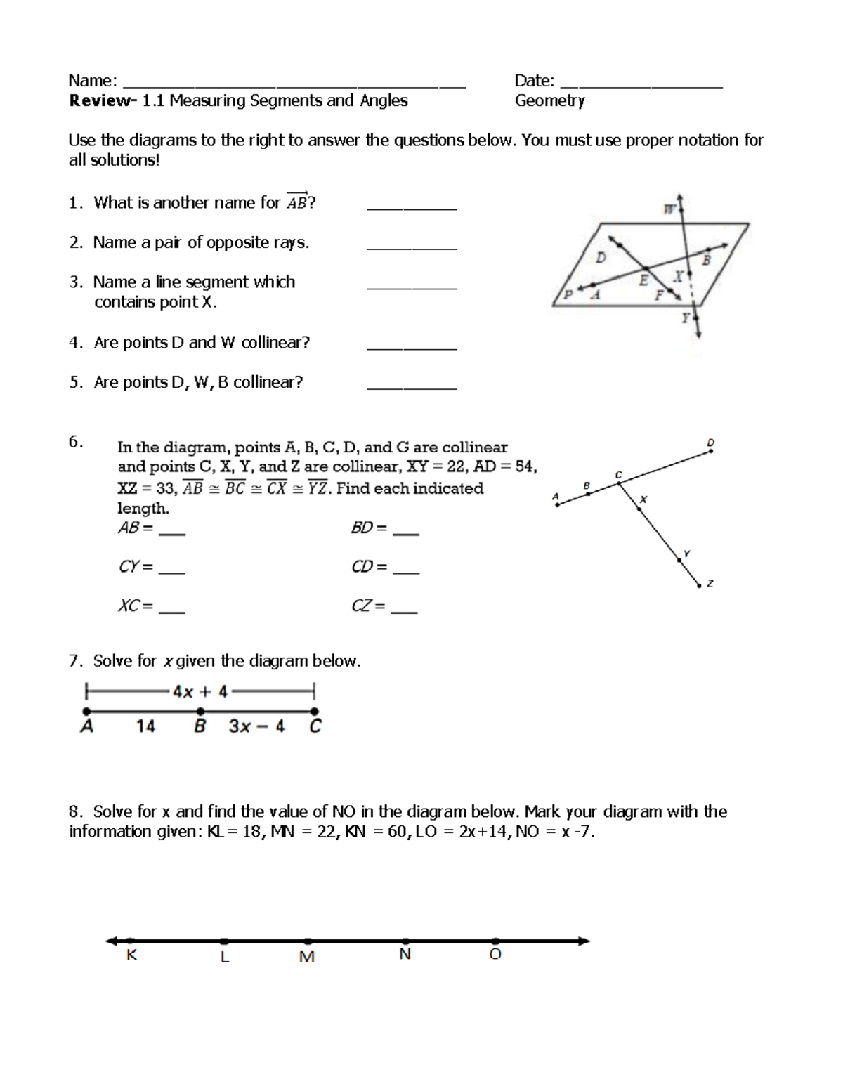 Geometry Review - 1.1: Measuring Segments & Angles - Studocu