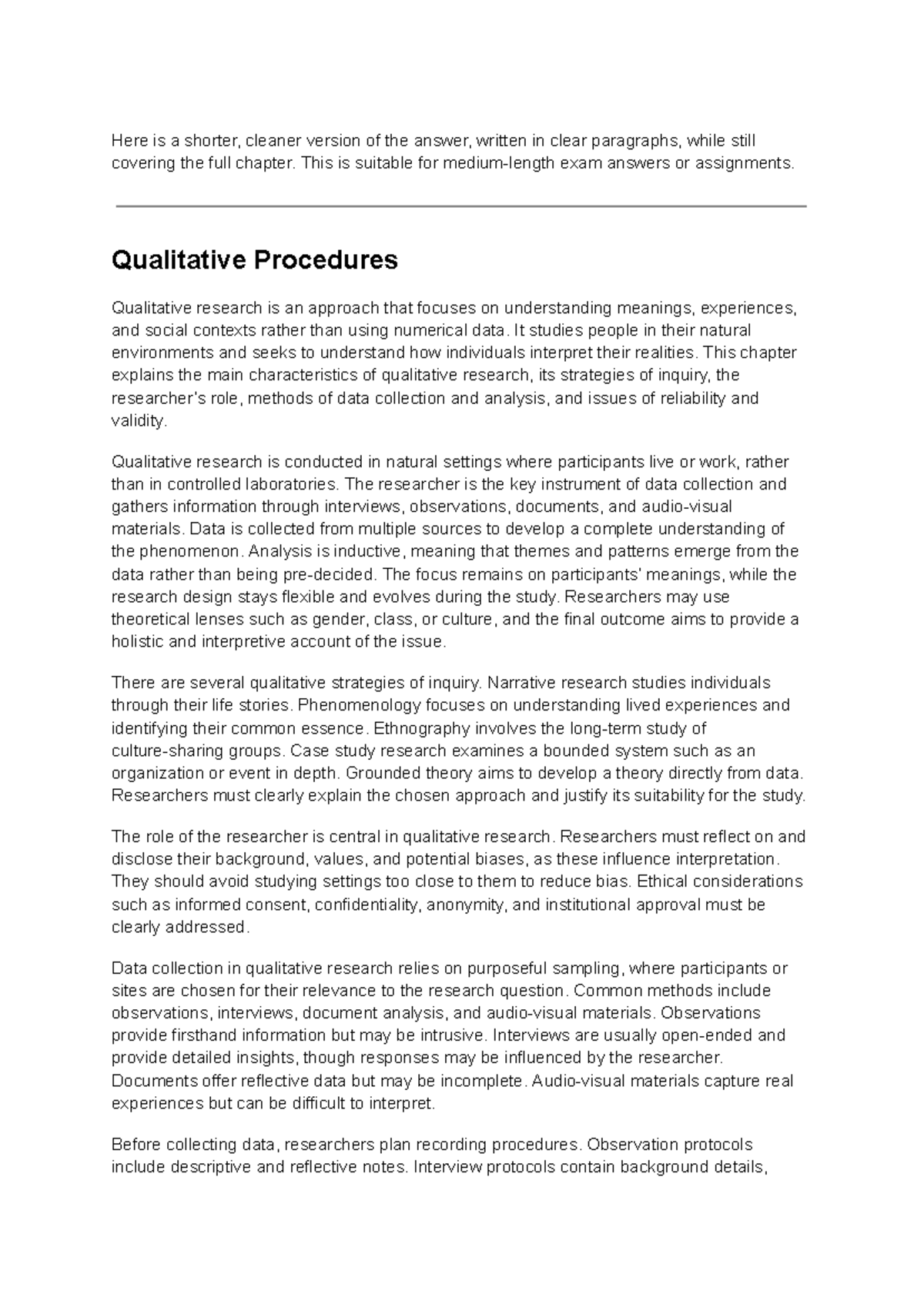 Qualitative Research Notes for SOC 101 - Short Version, Sem 5 - Studocu
