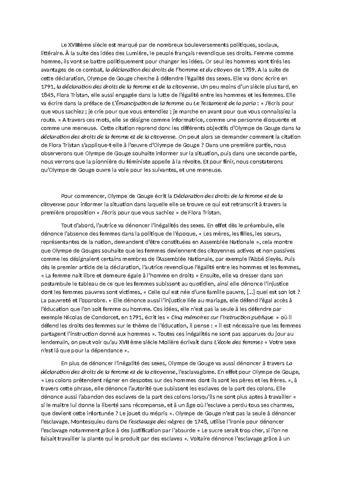 Dissertation DDFC : Olympe de Gouges et la Lutte pour les Droits des ...