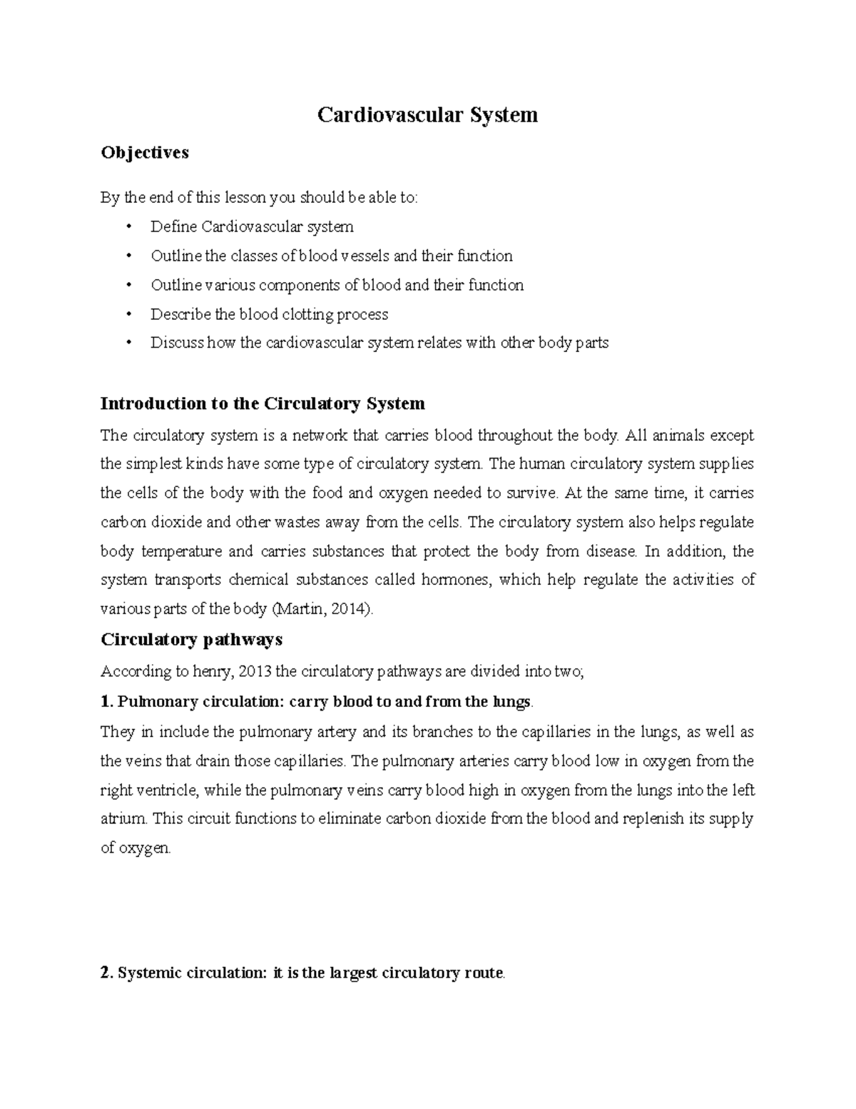 UNIT 4 Transport - anatomy - Cardiovascular System Objectives By the ...