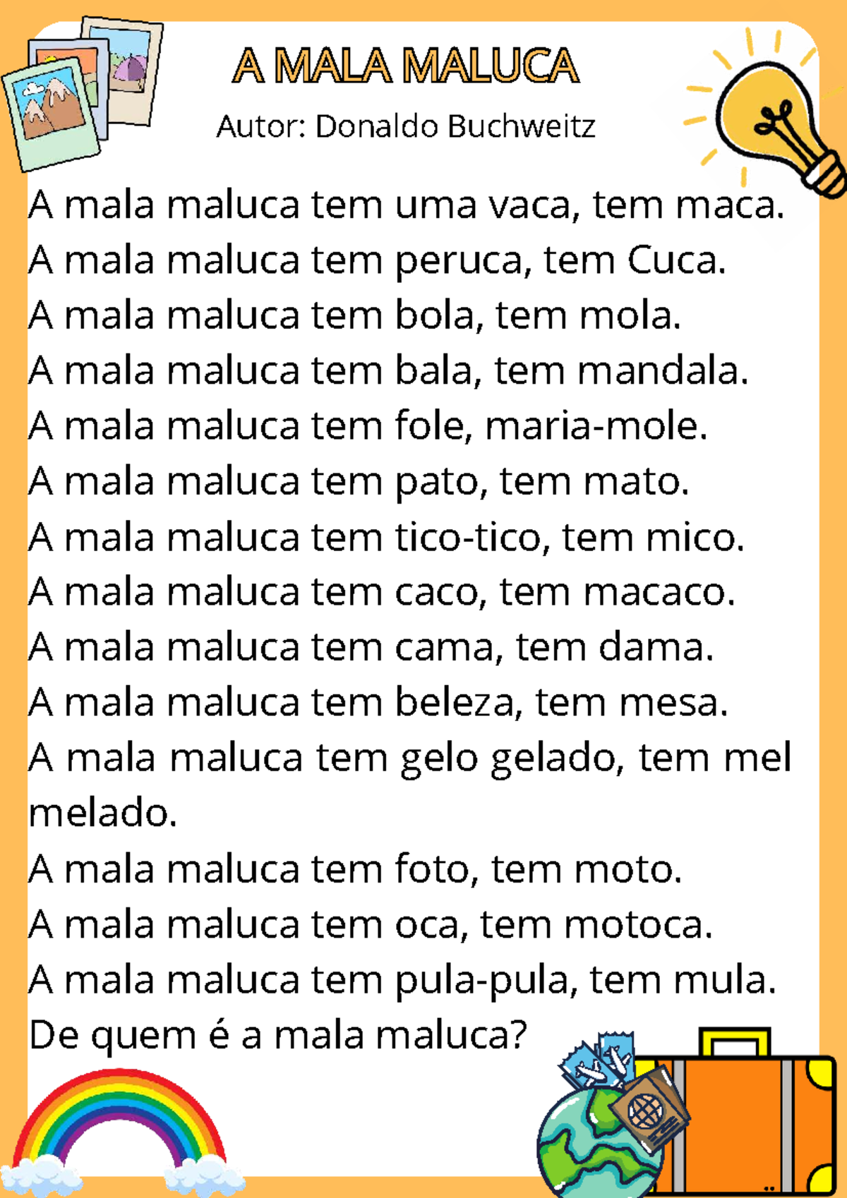 A Mala Maluca: Poema Infantil de Donaldo Buchweitz - Studocu