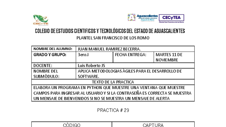 Práctica #29: Programa de Login en Python - Juan Manuel Ramírez - Studocu