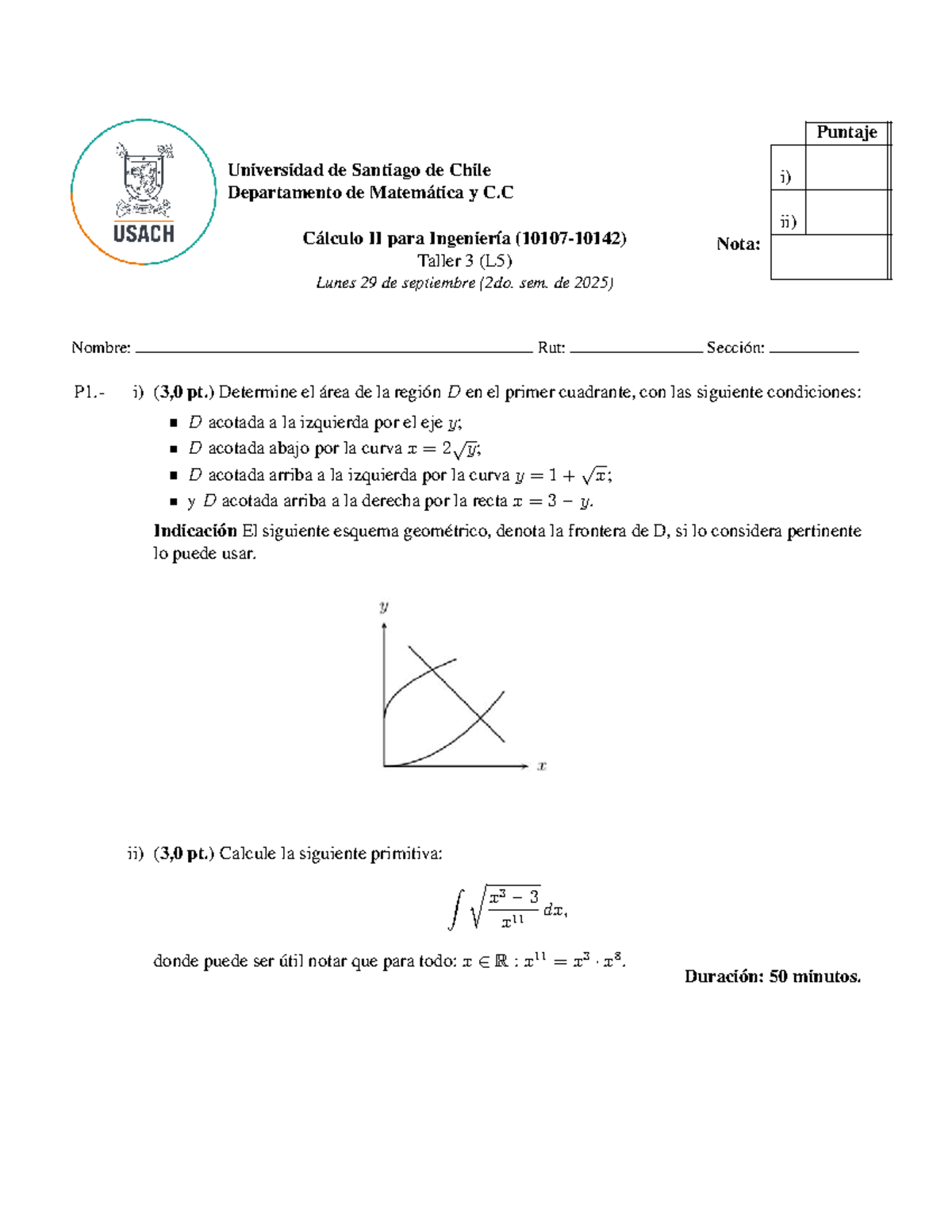 Taller 3 - Cálculo II para Ingeniería (L5) - Universidad de Santiago ...