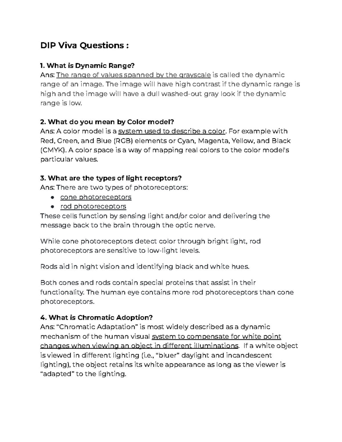 DIP Viva Questions Overview and Key Concepts - Studocu