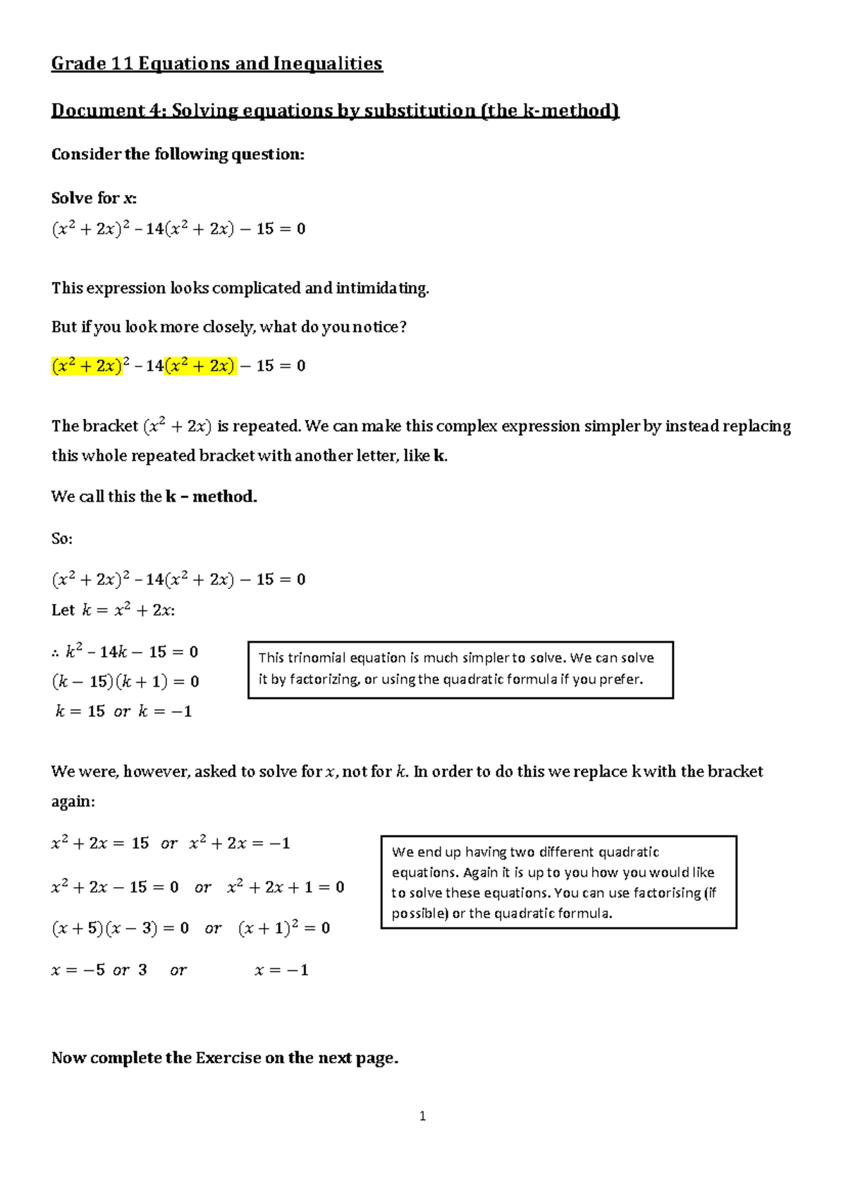 Grade 11 Final Exam: Solving Equations Using the k-Method - Studocu