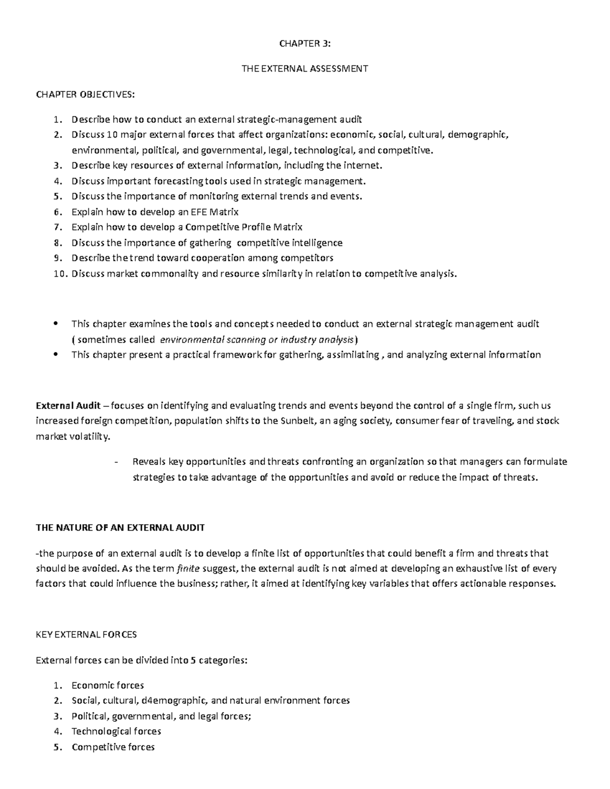 Chapter-3 - External Assessment- External Audit - CHAPTER 3: THE EXTERNAL ASSESSMENT CHAPTER ...