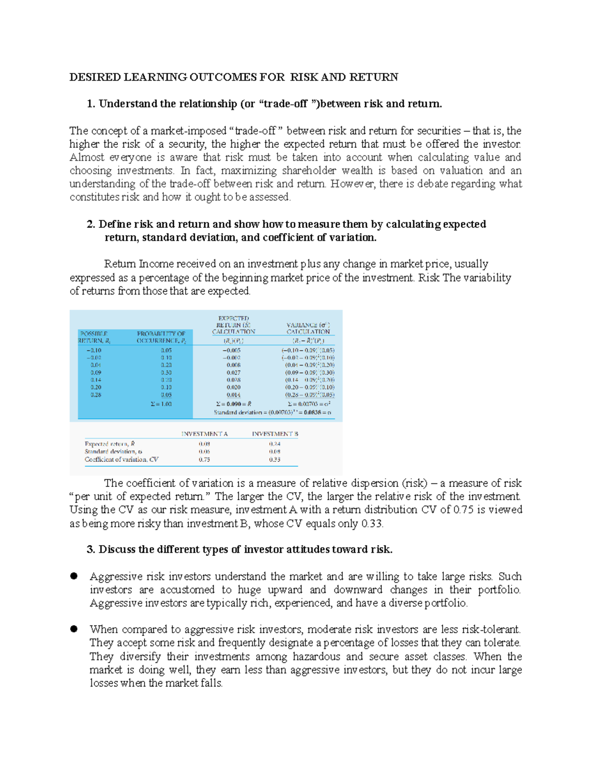 Activity 3: Understanding Risk and Return in Investments - Studocu