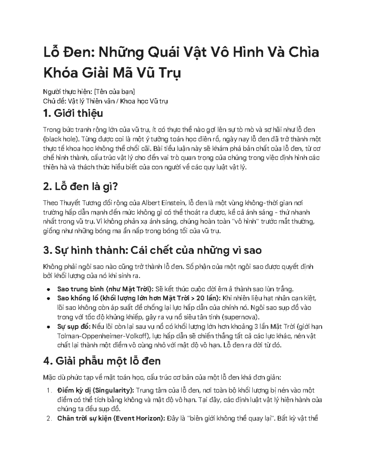 Tiểu luận Vật Lý Thiên Văn: Bí Ẩn Lỗ Đen (Astronomy 101) - Studocu