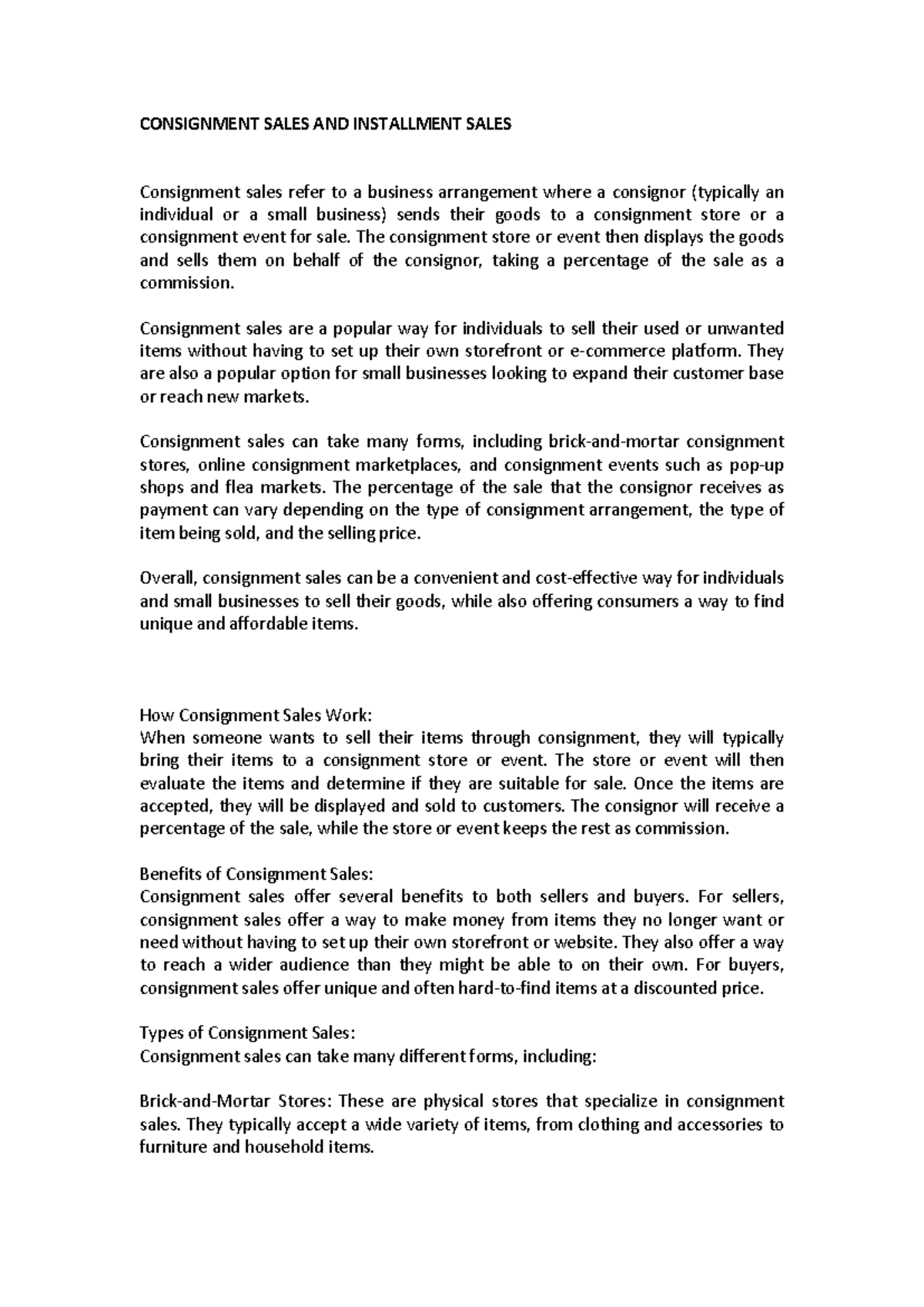 Consignment & Installment Sales: Key Concepts & Accounting Practices ...