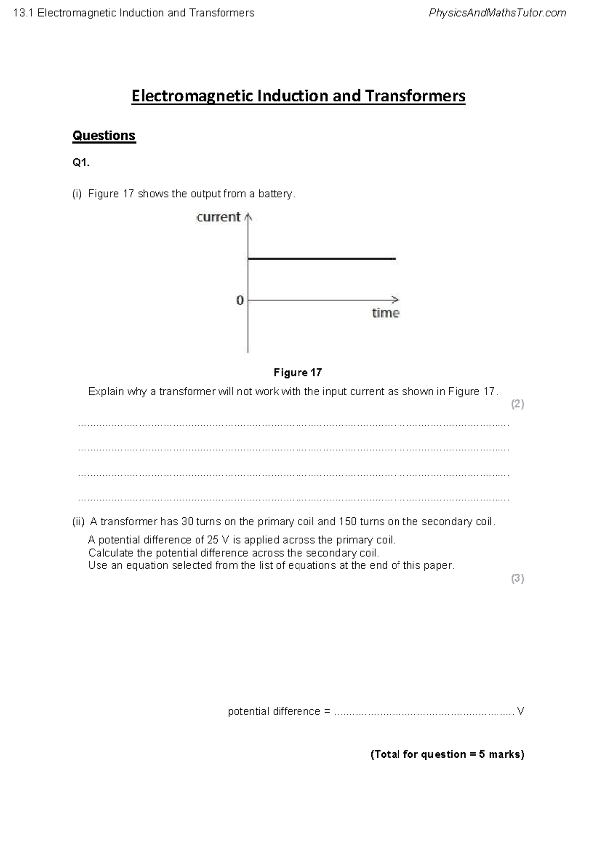 13.1 Electromagnetic Induction and Transformers Study Guide - Studocu