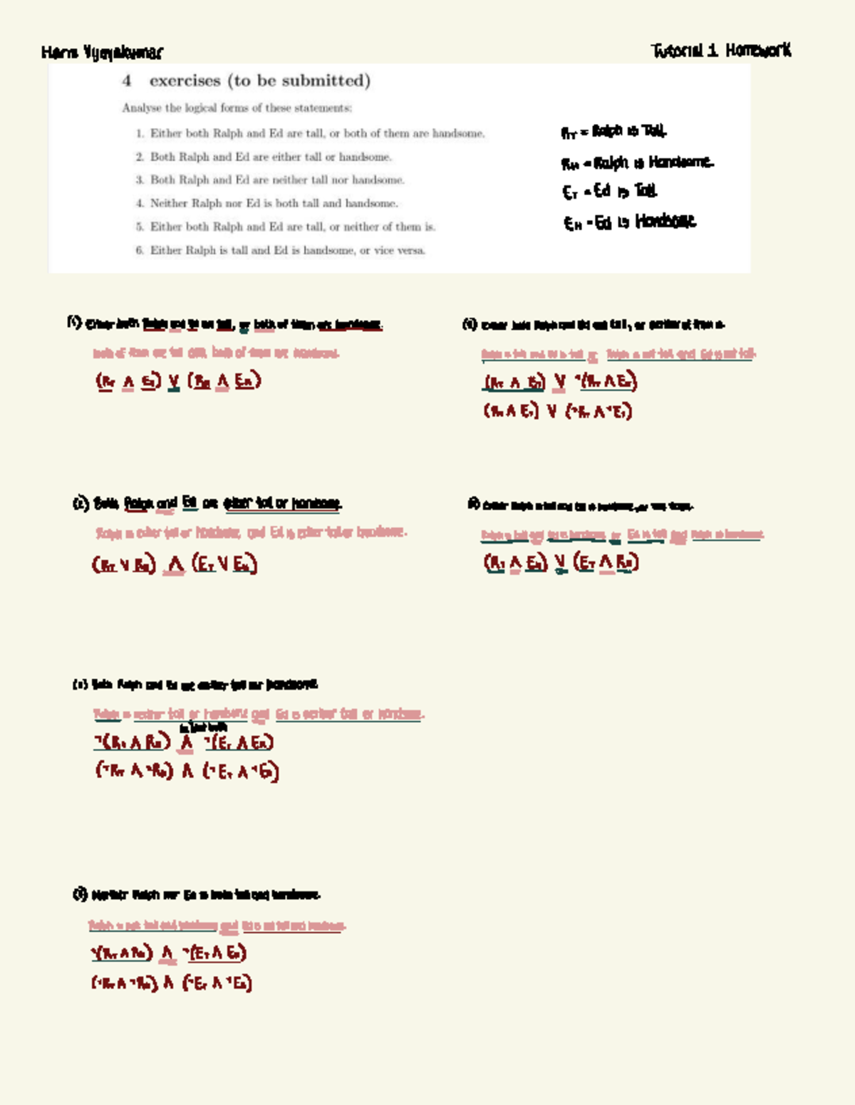 Tutorial 1 homework - exercise on Ralph and Ed's attributes - Studocu